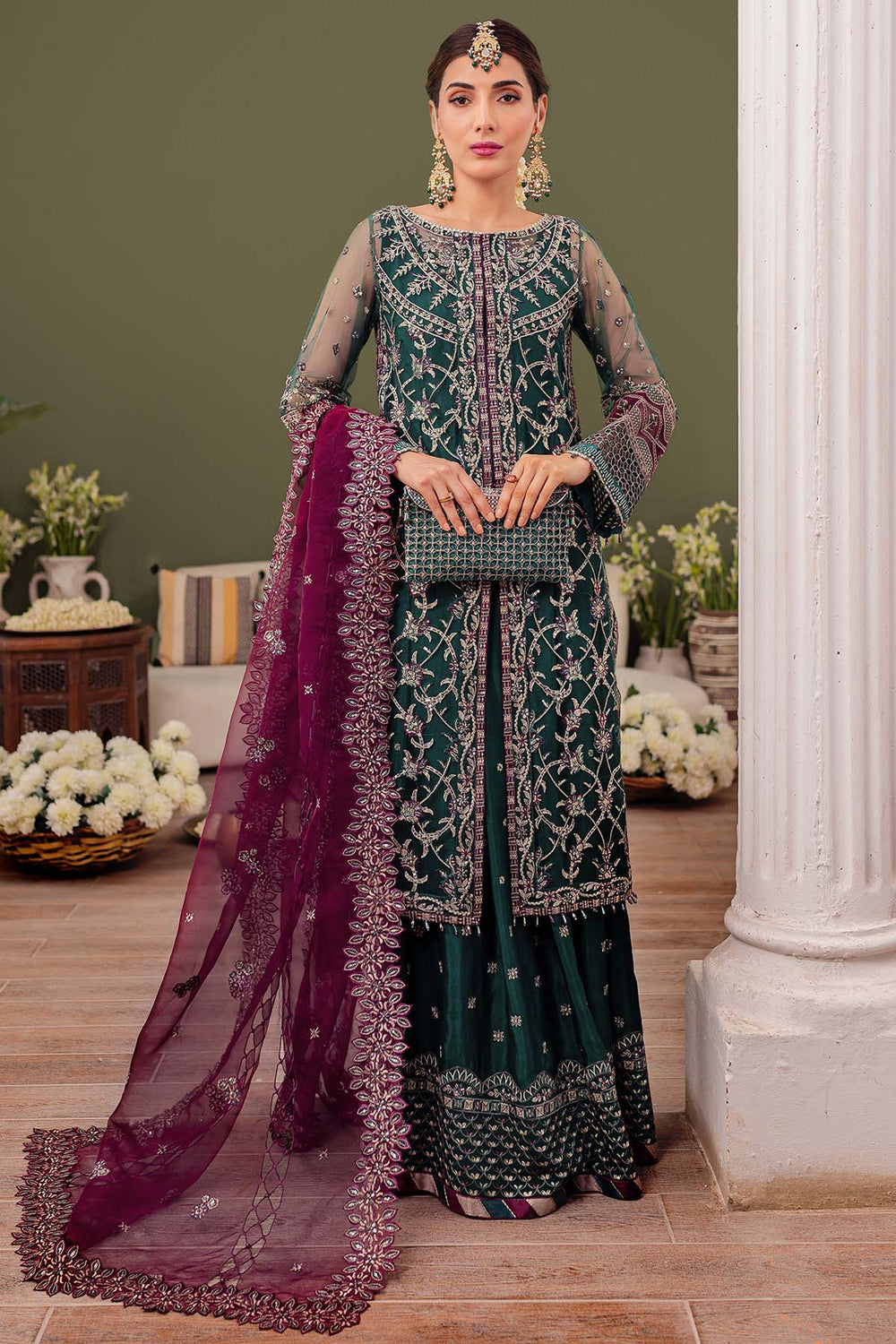 Buy Pakistani embroidered chiffon dress Online | Farasha